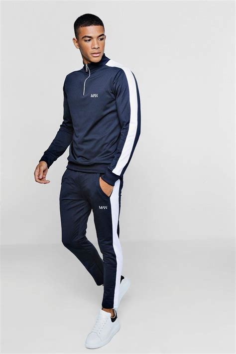 Funnel Neck Contrast Panel Man Tracksuit Sporty Outfits Men Men