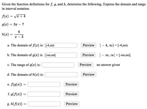 solved given the function definitions for f g and h