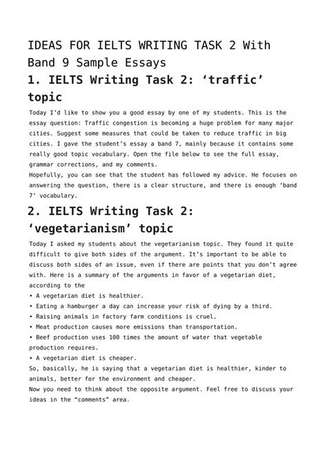 Pdf Ideas For Ielts Writing Task 2 With Band 9 Sample Essays