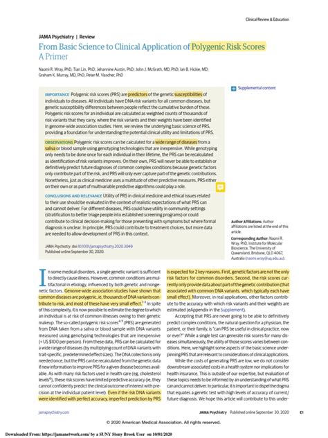 From Basic Science To Clinical Application Of Polygenic Risk Scores A