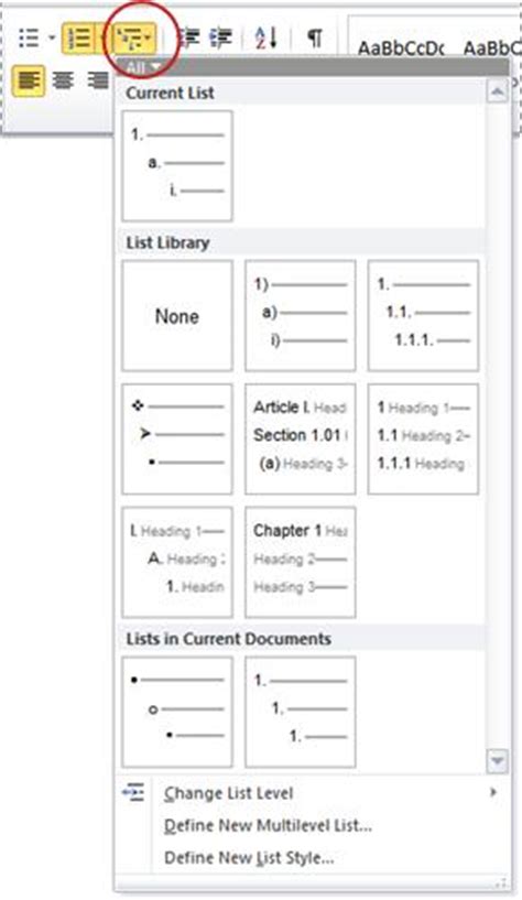 create a bulleted or numbered list word