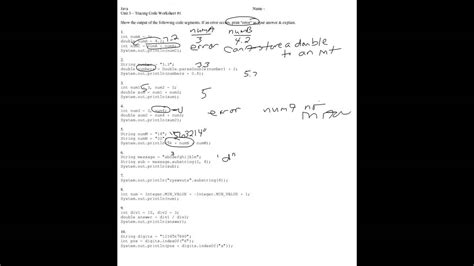 java tracing code worksheet 1 explained youtube