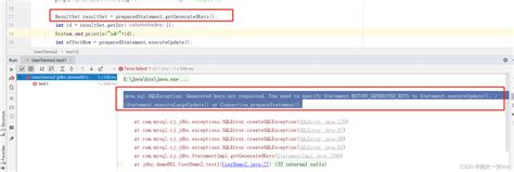 jdbc获取主键报错：java sql sqlexception generated keys not requested you