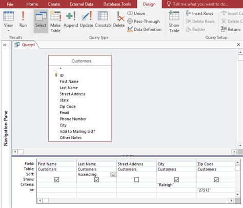 access 2016 designing a simple query