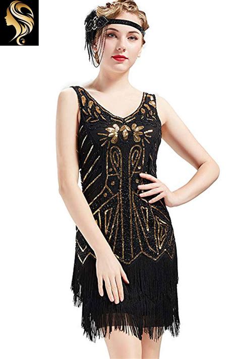 Babeyond Womens Flapper Dresses 1920s V Neck Beaded Fringed Great