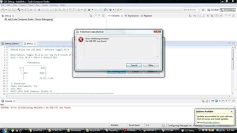 msp430 error initializing emulator unable to locate entry point for