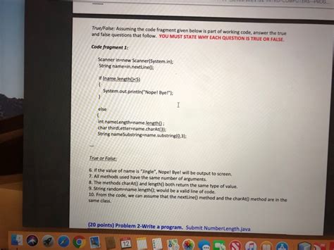 solved true false assuming the code fragment given below