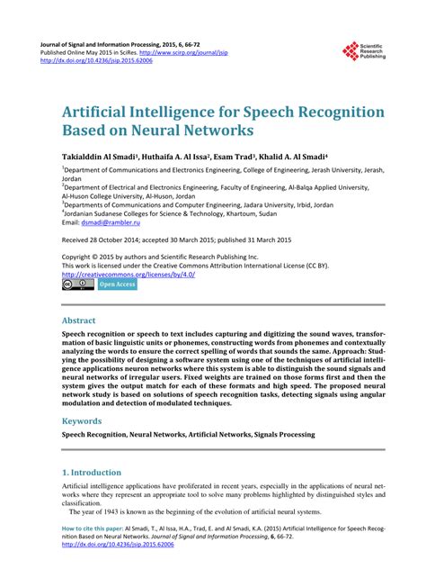 pdf artificial intelligence for speech recognition based on neural