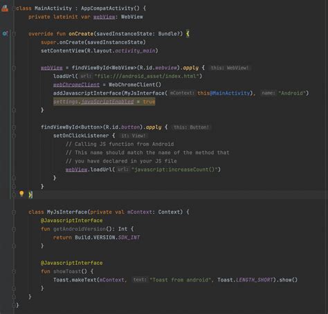 javascript interface for android webview mobikul