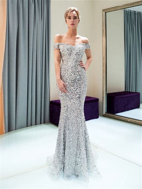 Eisenge Gray Sequins Custom Mermaid Dresses For Prom Silver Evening