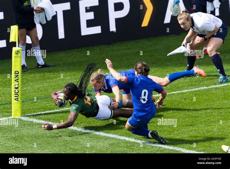 South Africas Nomawethu Mabenge Scores A Try In The Corner During To