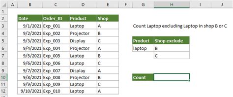 count multiple criteria with not logic in excel