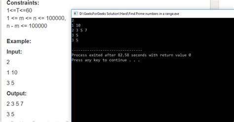 geeksforgeeks solution for find prime numbers in a range
