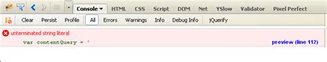 33 unterminated string constant javascript error javascript overflow