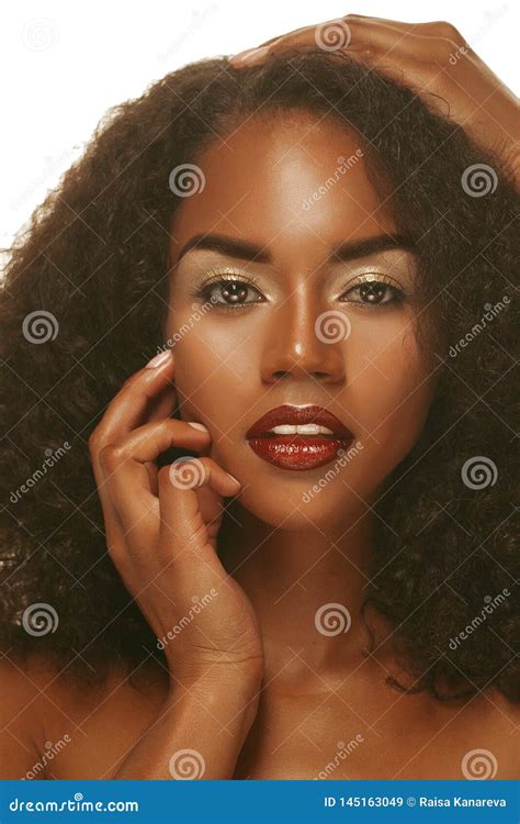 Beauty Portrait Of African American Woman With Afro Hairstyle And