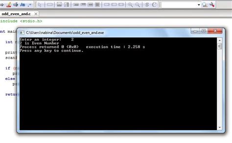 acquire c programming odd and even number identify using