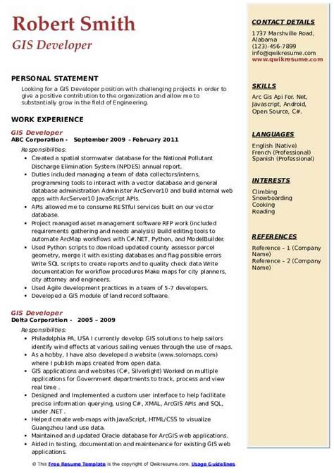 gis developer resume samples qwikresume