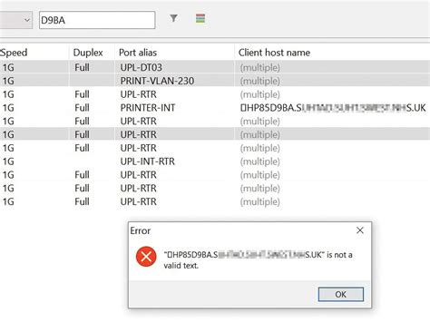 invalid hostname character is preventing file saving switch port