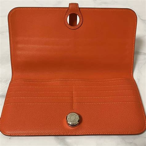 極上品 エルメス ドゴンロング オレンジ 二つ折り財布 長財布 ロングウォレット レザー メンズ レディース R刻印 2014年製 付属品付き