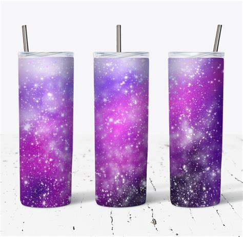 20 Oz Purple Galaxy Sublimation Skinny Tumbler Design Straight