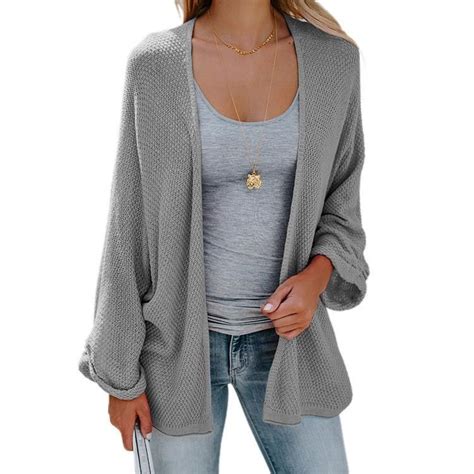 Loose Solid Color Long Lantern Sleeves Long Cardigan Women Sweater