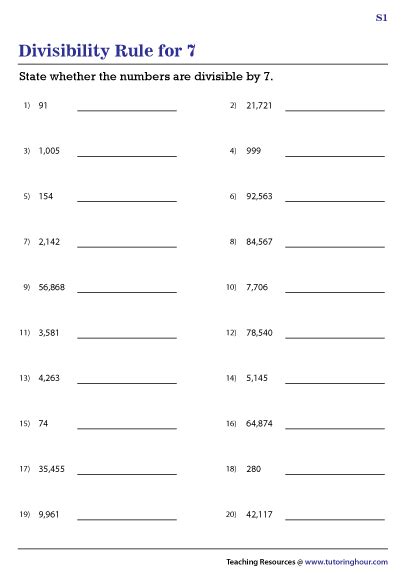 Divisibility Rule Of 7 Worksheet