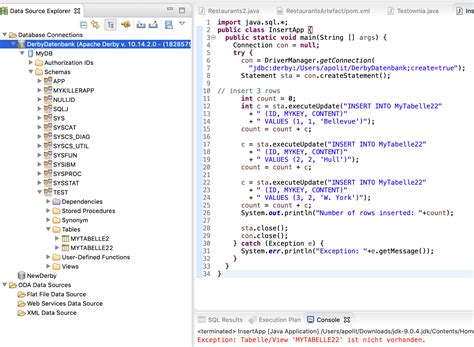 java jdk 9 0 4 with derby 10 14 2 cannot find the created table