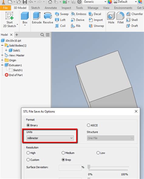 exporting stl files using mm units from inventor outputs the wrong