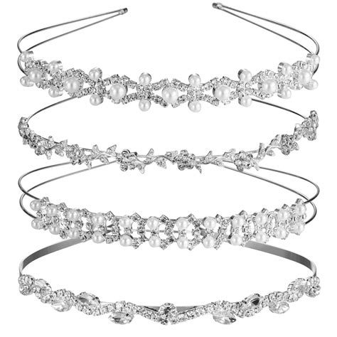 Tecunite 4 Pieces Rhinestones Wedding Headbands Crystal Flower Girl