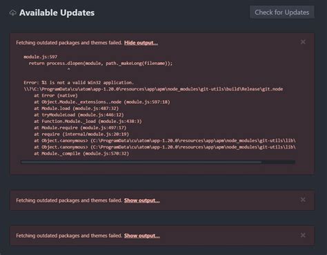 error después de instalar emmet en atom fetching local packages failed