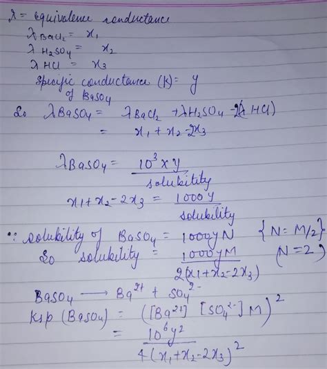 Equivalent Conductivity Of Bacl2 H2so4 And Hcl Are Xq X And 5 Cm 1