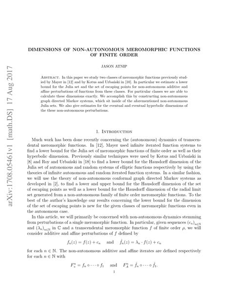 pdf dimensions of non autonomous meromorphic functions of finite order