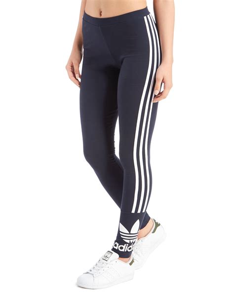 Adidas Originals Cotton 3 Stripe Trefoil Leggings In Navy White Blue