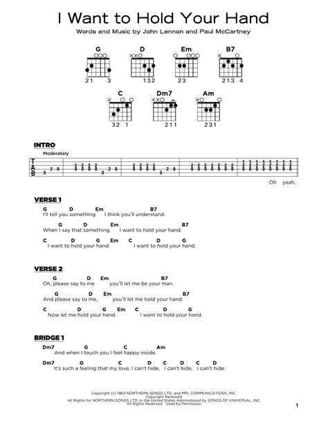 I Want To Hold Your Hand Sheet Music The Beatles Really Easy Guitar