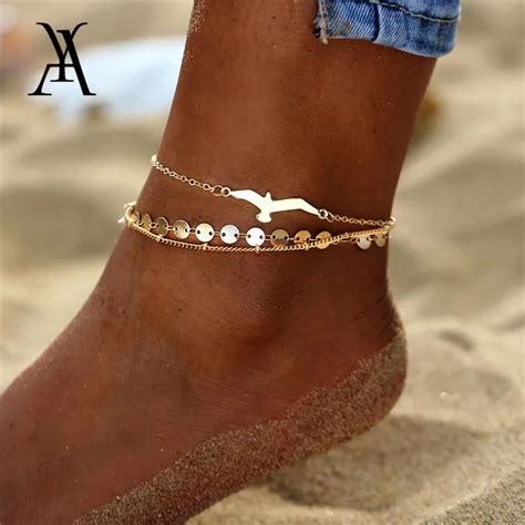 3pcs Lot Bohemian Eagle Sequins Anklets For Women Fashion Gold Color
