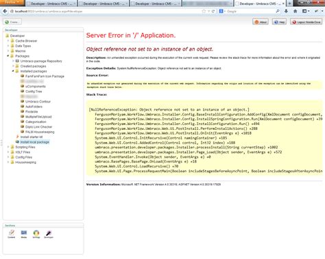 ysod after installing workflow 21 in umbraco 472 questions bug