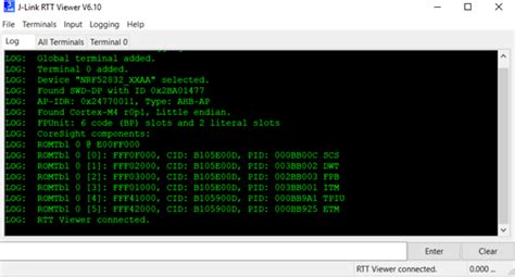 no log output to debug terminal in ses or rtt viewer nordic qanda