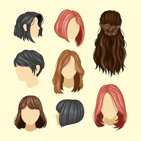 Premium Vector Set Of Variety Women Hairstyles