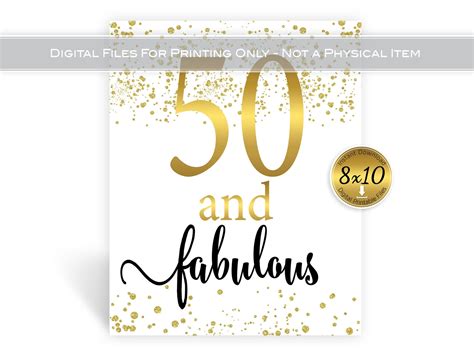 Fifty And Fabulous 50th Birthday 8x10 Table Sign 50th Etsy