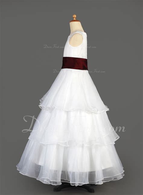 A Line Princess Floor Length Flower Girl Dress Organza Satin