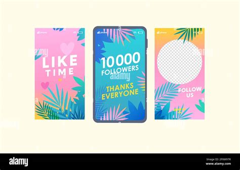 Trendy Follow Us Social Media Stories Templates Set Like Time 10k