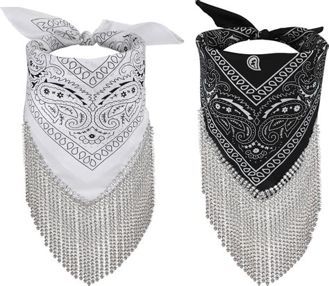 Xihircd 2pcs Rhinestone Bandana Rhinestone Fringe Bandanas