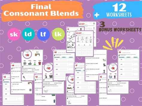 Final Consonant Blends Sk Ld Lf Lk Phonics Worksheets Etsy