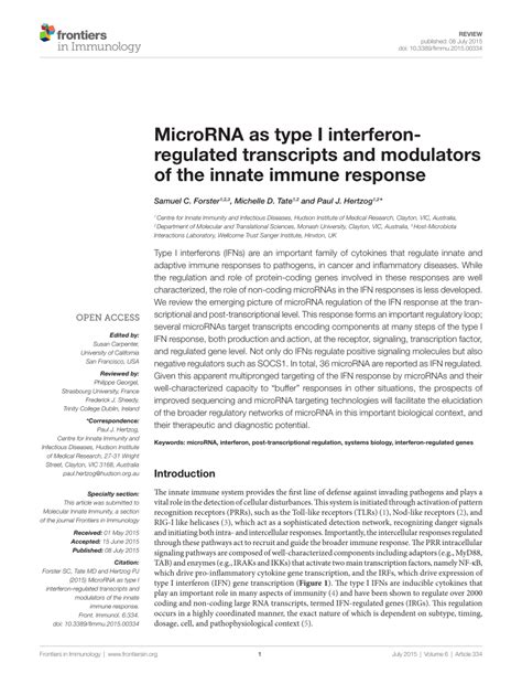 Pdf Microrna As Type I Interferon Regulated Transcripts And