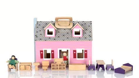 Melissa Doug Fold And Go Wooden Dollhouse With Dolls And Wooden