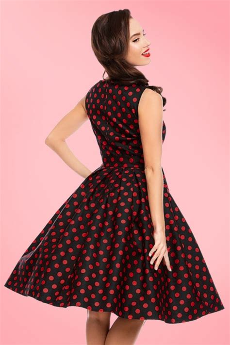 50s Elizabeth Polkadot Swing Dress In Black And Red