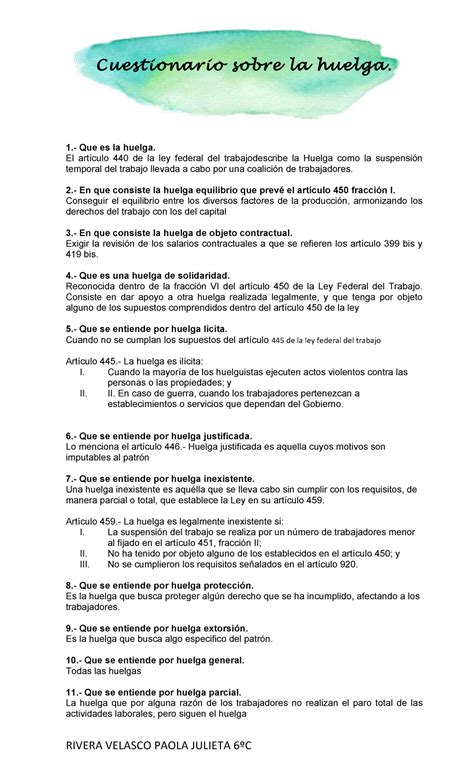 La Huelga Cuestionario Terminado Cuestionario Sobre La Huelga 1