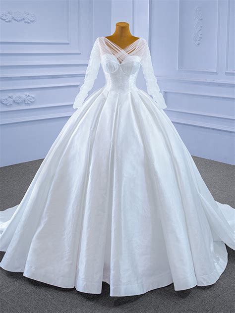 White Satin Cap Sleeve Backless Wedding Dress With Pearls