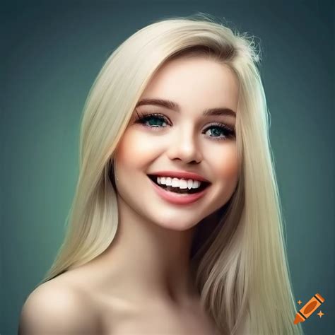 Portrait Of A Beautiful Blonde Woman Smiling On Craiyon