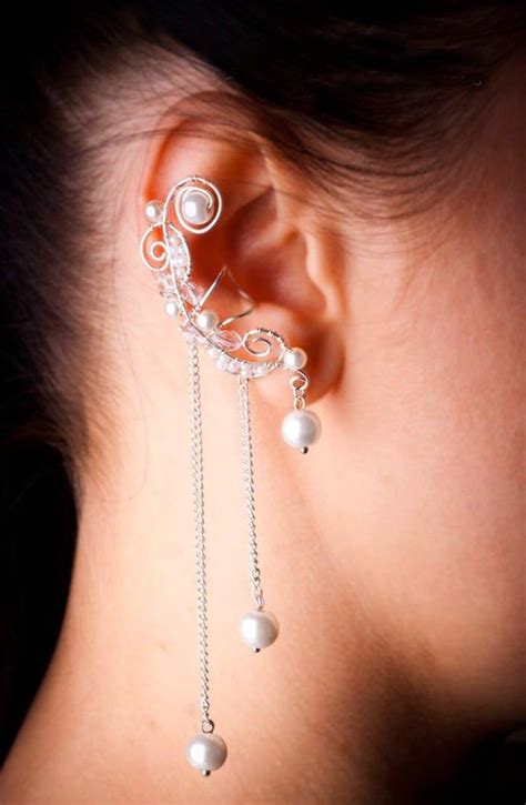 Wedding Ear Cuffs Non Pierced White Pearl Silver Ear Cuff For Etsy